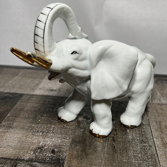 Accents | Vintage Ceramic White Elephant With His Trunk Up Gold Trim ...